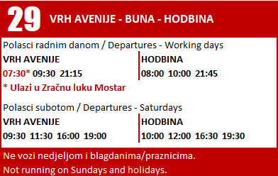 Red vožnje – Mostar Bus
